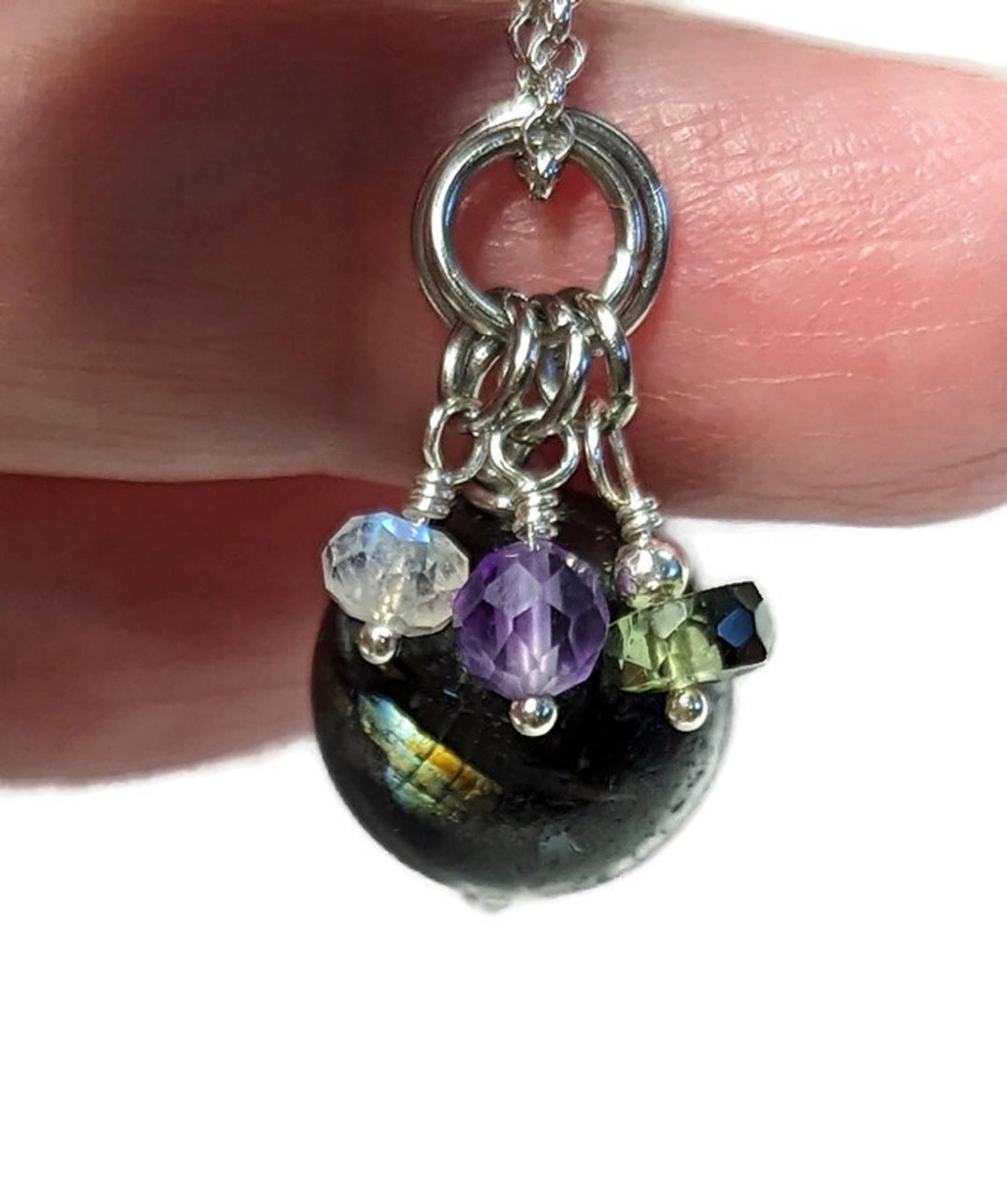 Rare Large Nuummite Bead With Moldavite, Moonstone, Amethyst Shadow ...