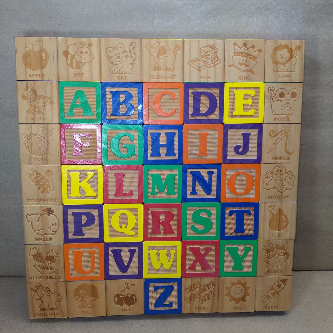 ABC 123 Wood Blocks GLUED Wall Hanging Unisex Baby Nursery Room Home ...