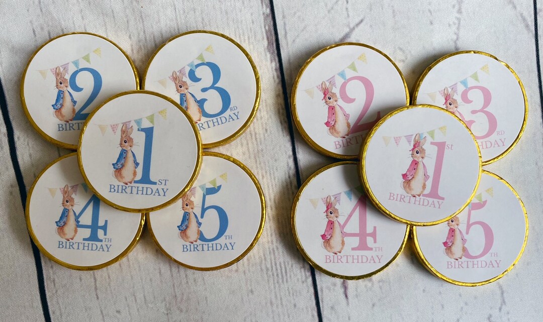 Bulk Peter Rabbit or Flopsy Birthday Chocolate Coins. 1st Birthday, 2nd ...