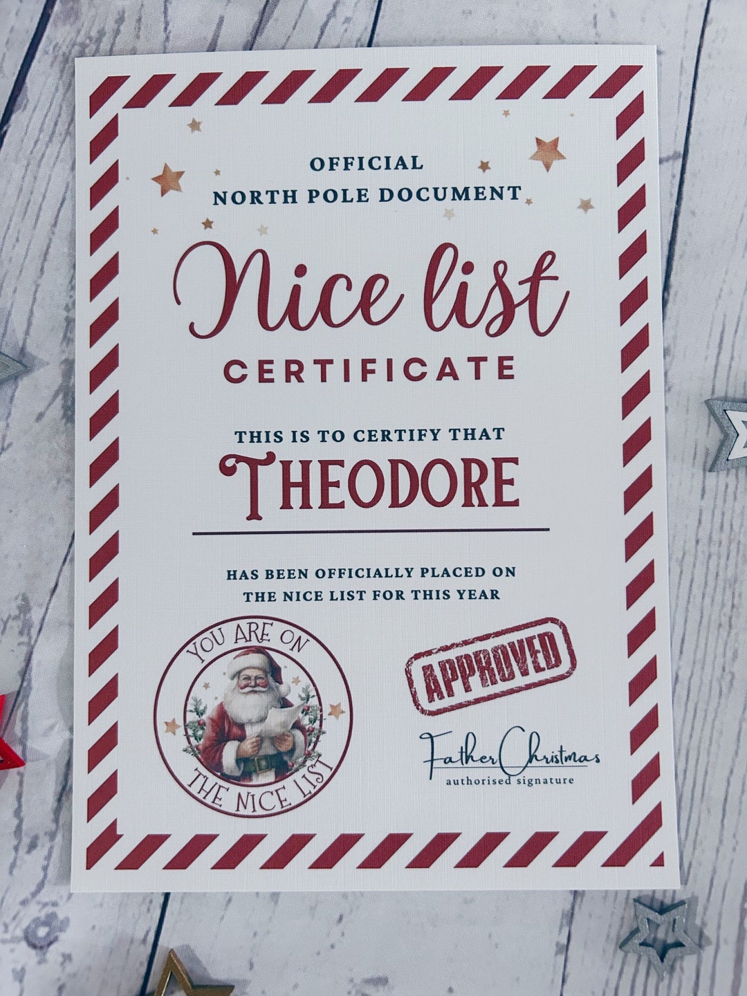 Personalised Nice List Certificate Santa or Father Christmas Official ...