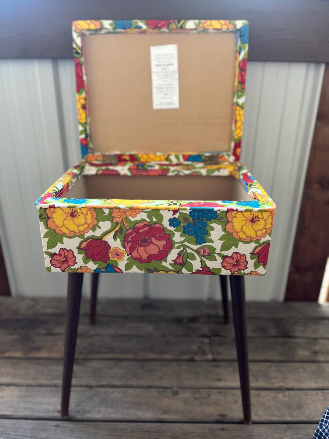 Vintage Floral Lift Top Sewing Caddy Bench Basket on Legs - Etsy