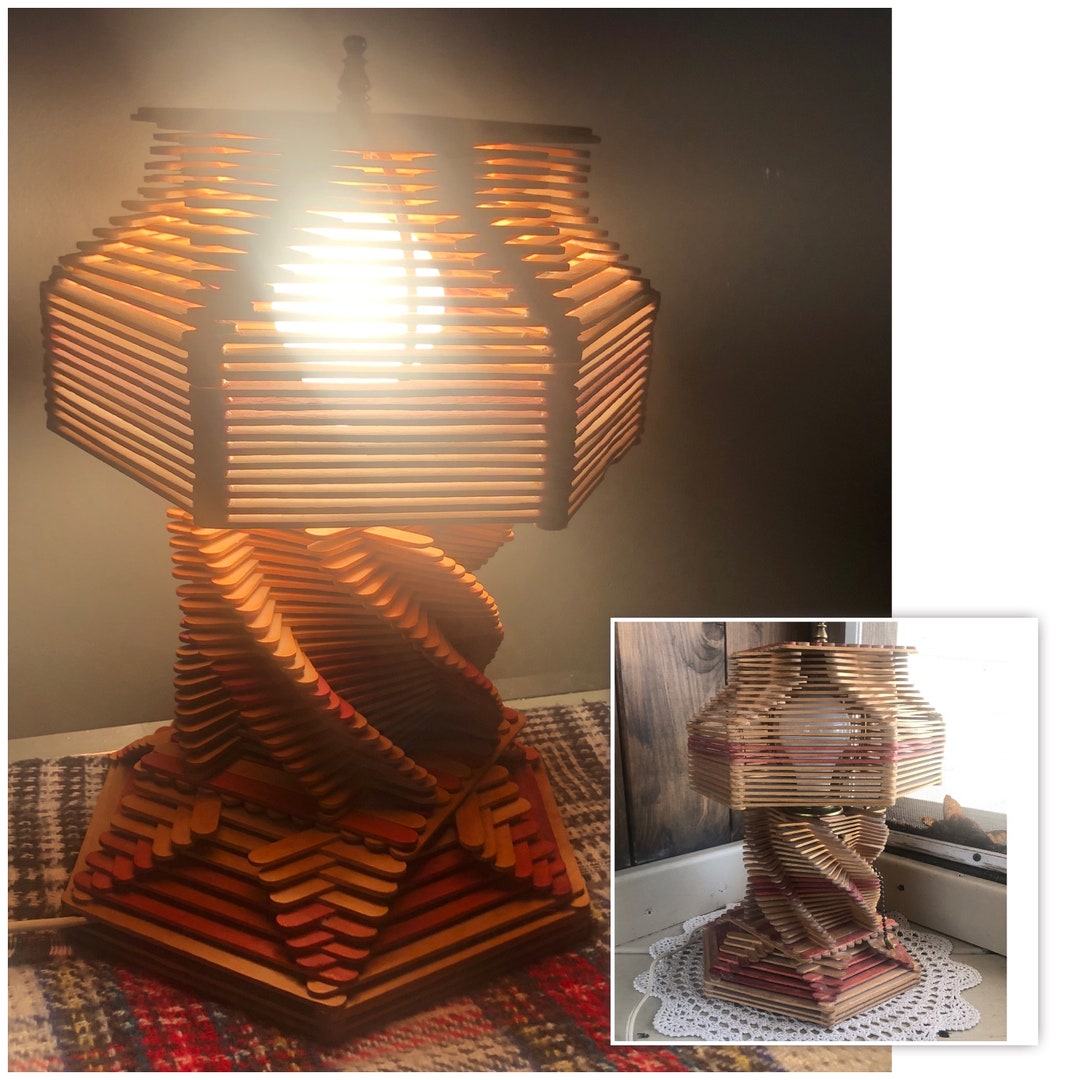 Vintage Tramp Art Folk Art Wood Popsicle Craft Stir Sticks Table Lamp ...