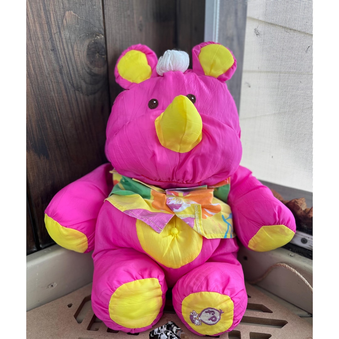 Vintage Fisher Price Bright Pink and Yellow Nylon Puffalump Dinosaur ...