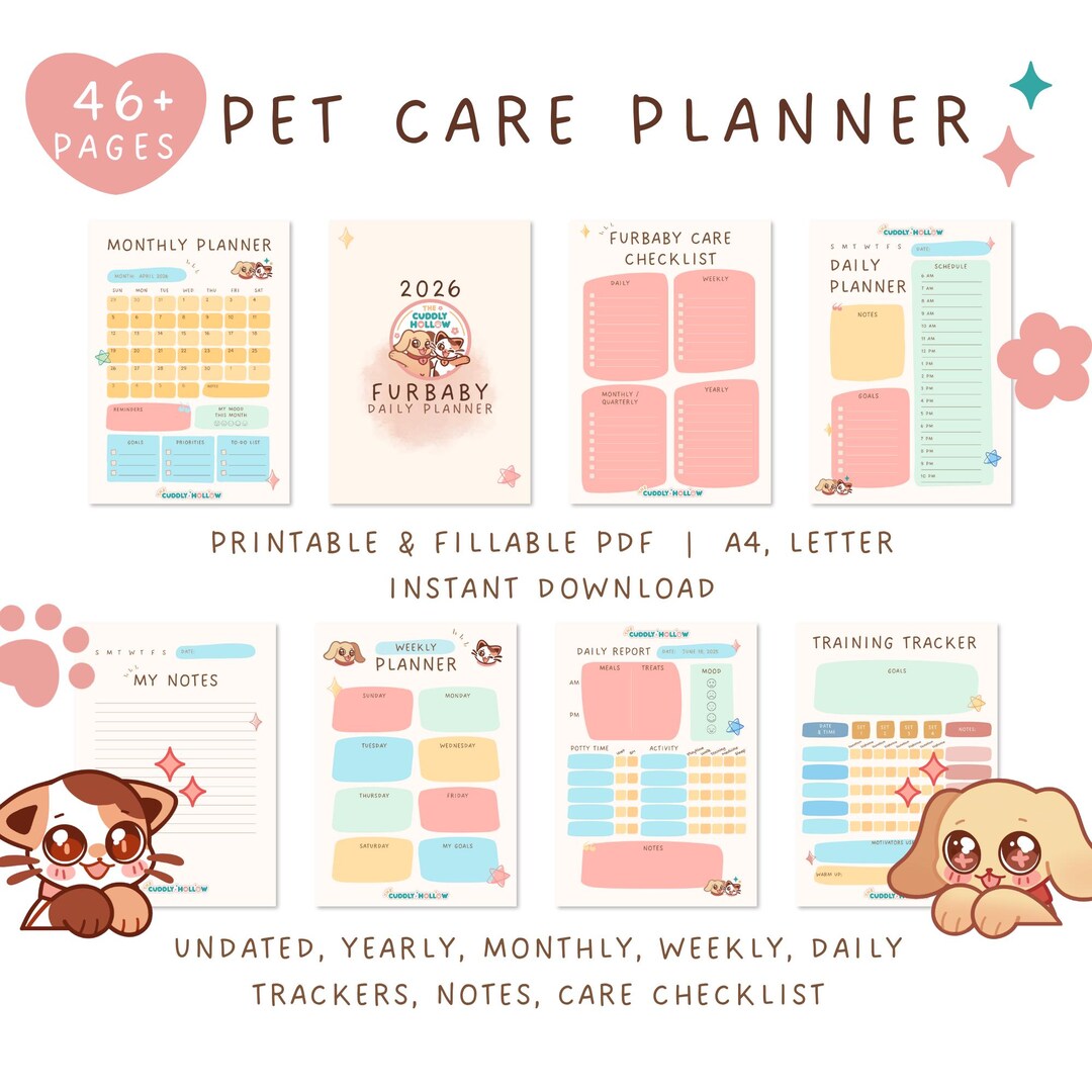 2026 Pet Care Daily Planner Printable | Cute Dog and Cat Planner With ...