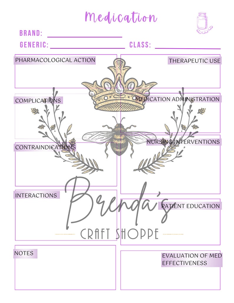 Nursing Medication Template Pharmacology Study Fillable Form - Etsy
