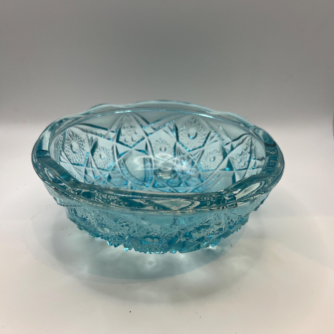 Vtg Aqua Clear Blue Mckee Fentec Pattern Three Footed Bowl Candy Dish ...