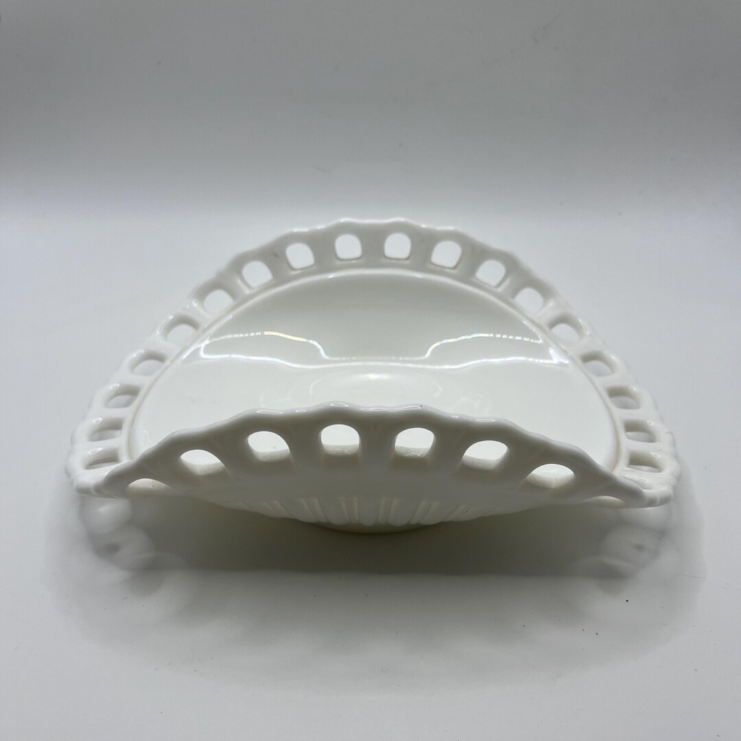 Fostoria Randolph Milk Glass Open Lace Edge Oblong Nappy Folded Sides ...
