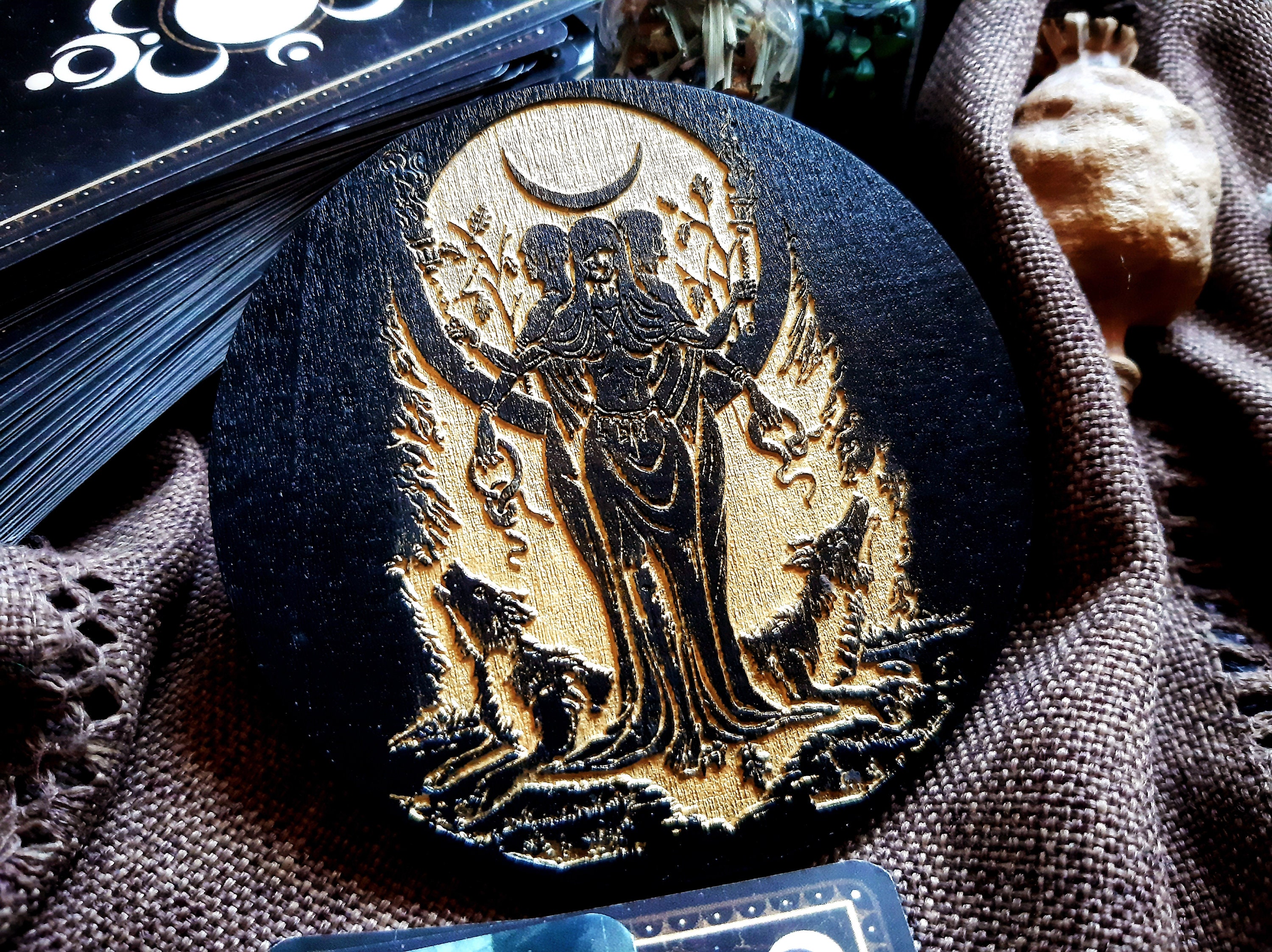 Hecate triple moon goddess altar pentacle of Hecate | Etsy