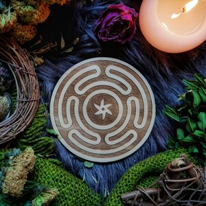 Hecate Wheel Labyrinth, Wiccan Decor, Hecate's Wheel Wooden Carving ...