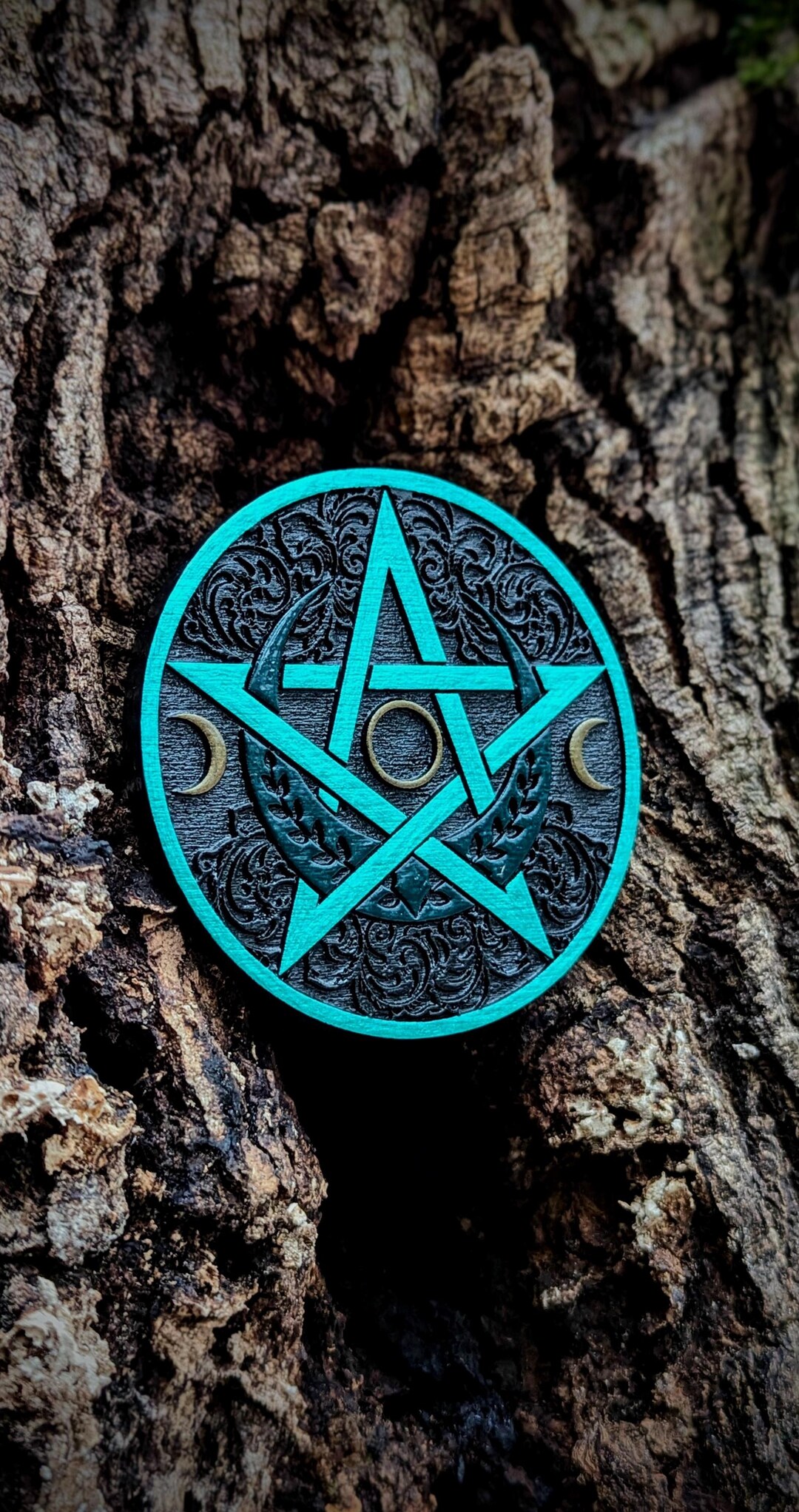 Altar Pentacle Moon Phases - Engraved Wooden Pentagram Decor for Wiccan ...