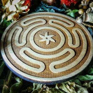 Hecate Wheel Labyrinth, Wiccan Decor, Hecate's Wheel Wooden Carving ...