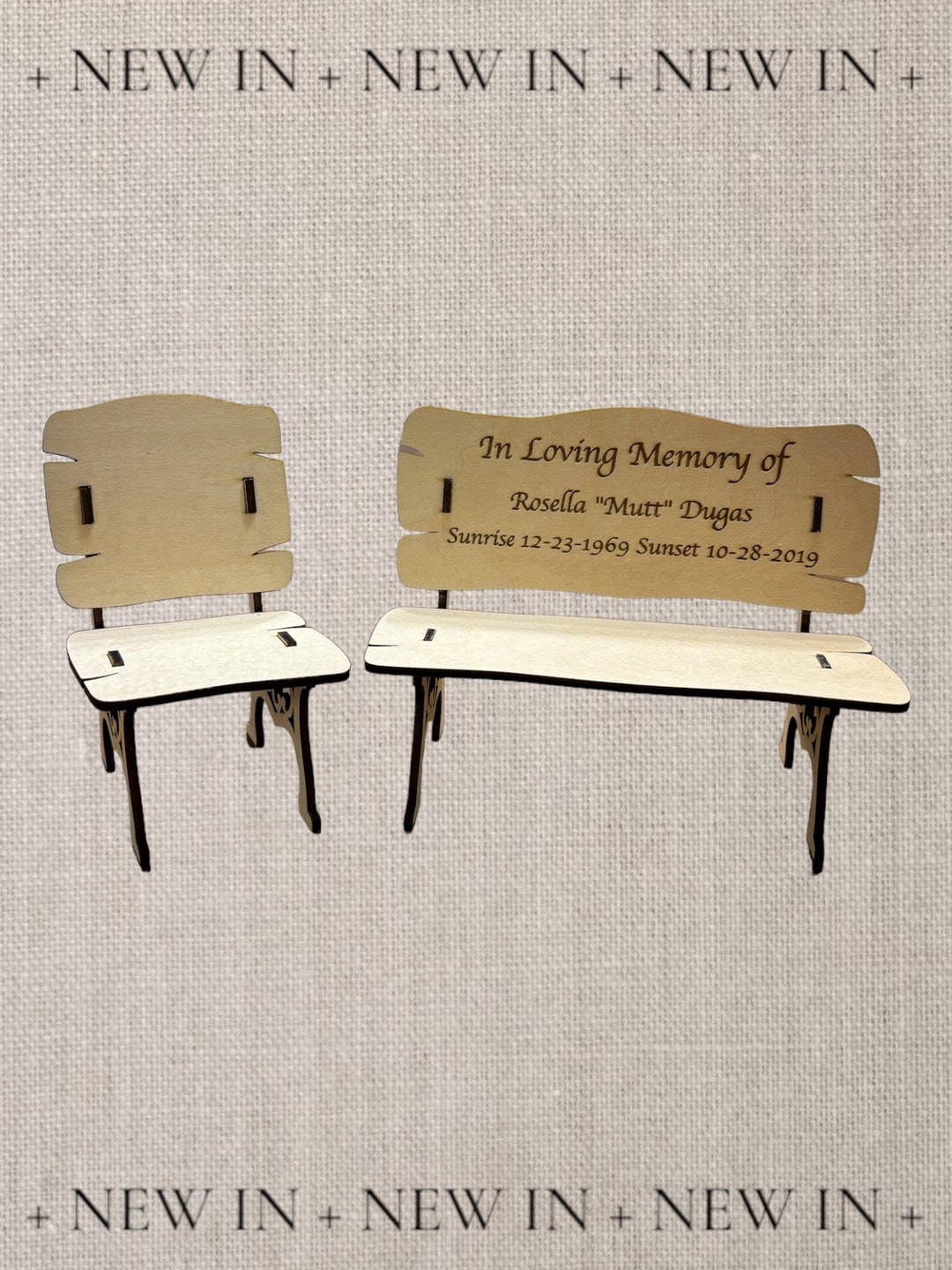 Laser Cut/engraved Basswood Mini Memorial Bench & Chair Set| Memory ...