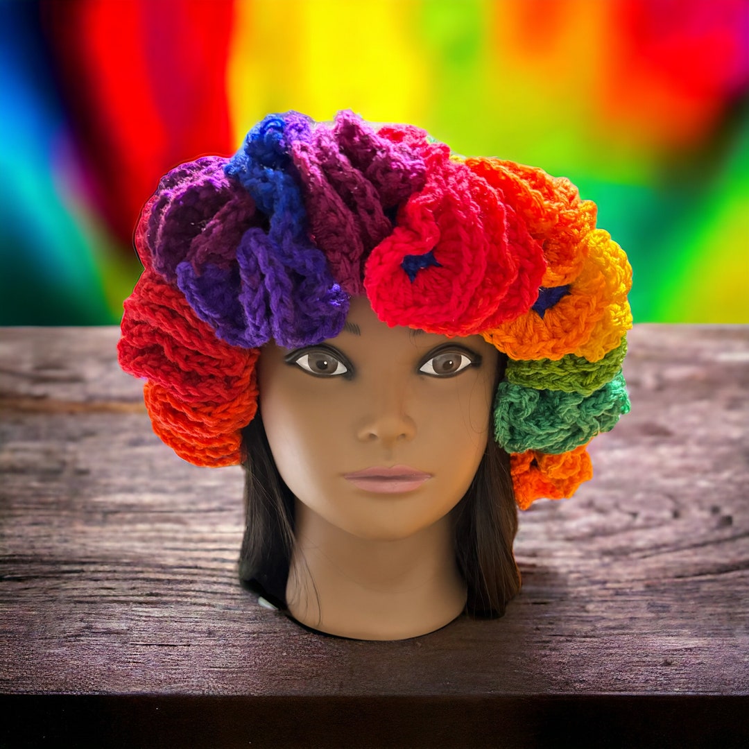 Dramatic Favorite Stripes Rainbow Crochet Ruffle Hat| Crochet Beanie ...