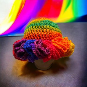 Dramatic Favorite Stripes Rainbow Crochet Ruffle Hat| Crochet Beanie ...
