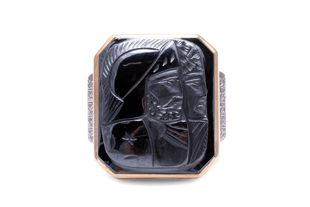 10 Karat Yellow Gold Hematite Intaglio Roman Centurion Double Head ...