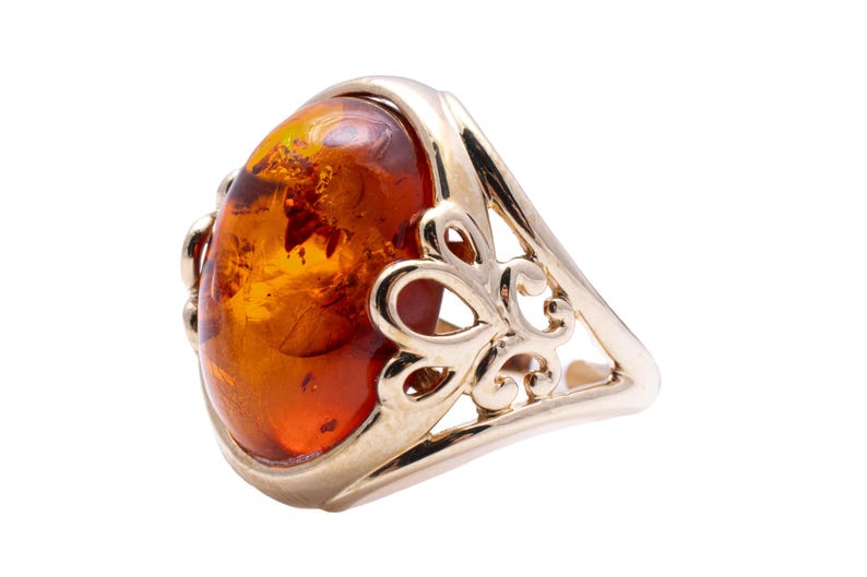 14 Karat Yellow Gold Amber Ring - Etsy