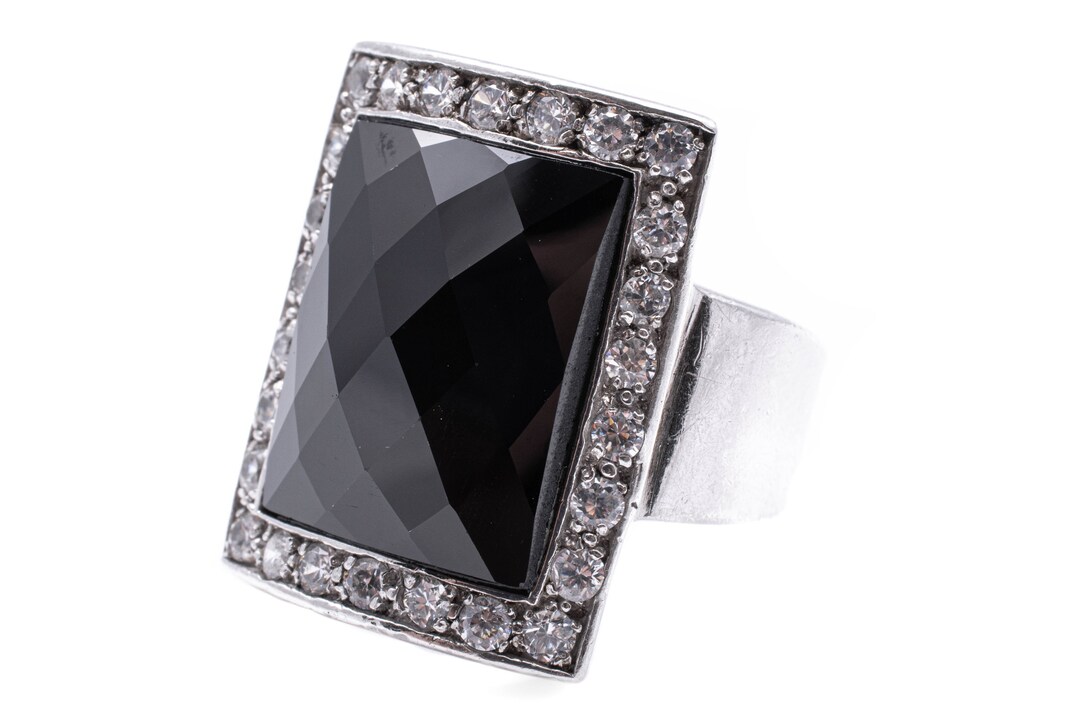 Sterling Silver Onyx & Cubic Zirconia Estate Statement Ring - Etsy
