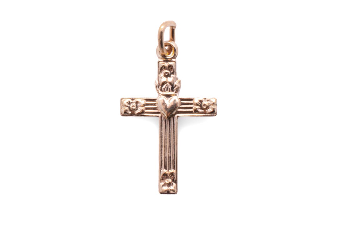 14 Karat Yellow Gold Claddagh Style Estate Cross - Etsy
