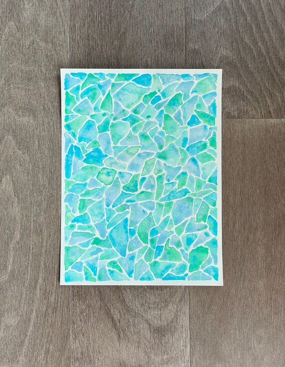 Original Sea Glass Abstract Watercolor Painting Blue & Green - Etsy
