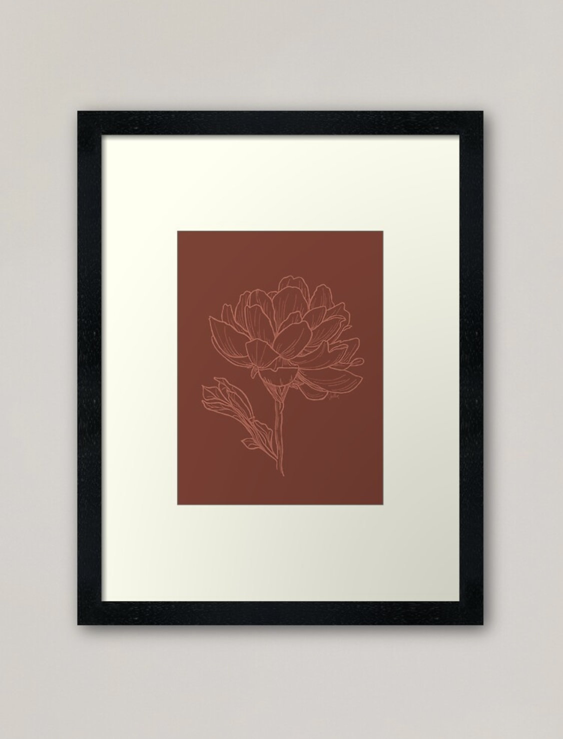 Brick Red and Terra Cotta Digital Drawing of a Blooming Peony - Etsy