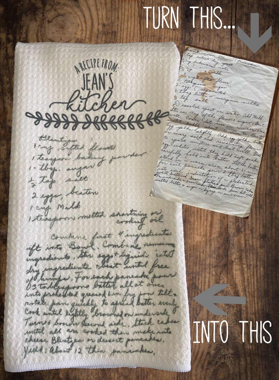 Handwritten Recipe Towel. Personalized Handwritten Towel. - Etsy