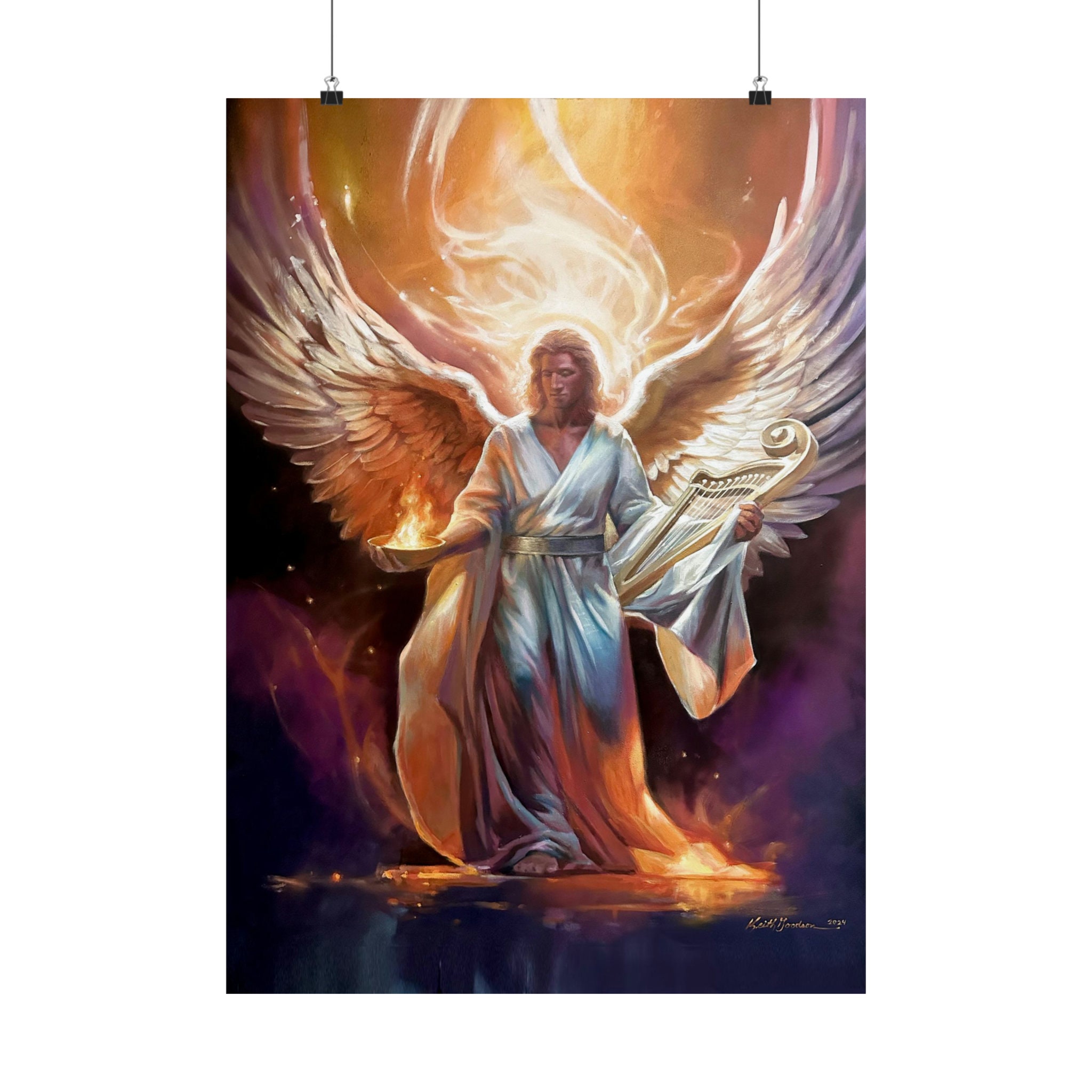 Harp and Bowl Angel 20"x28". Wall Art Print. - Etsy