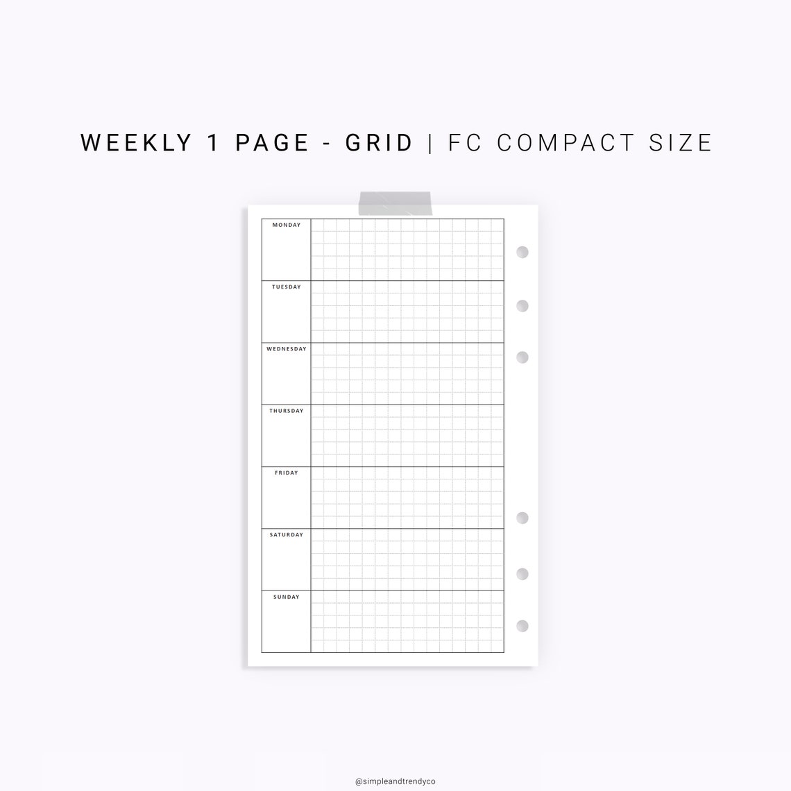 Weekly on One Page Weekly Planner Pages Printable FC Compact | Etsy