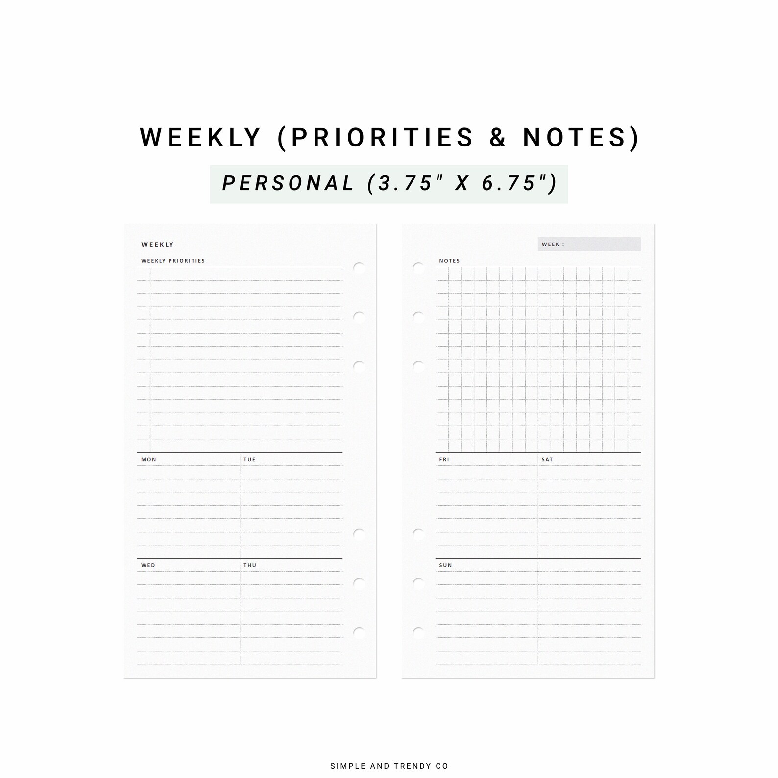 Weekly Planner Personal Planner Inserts Weekly Agenda WO2P - Etsy
