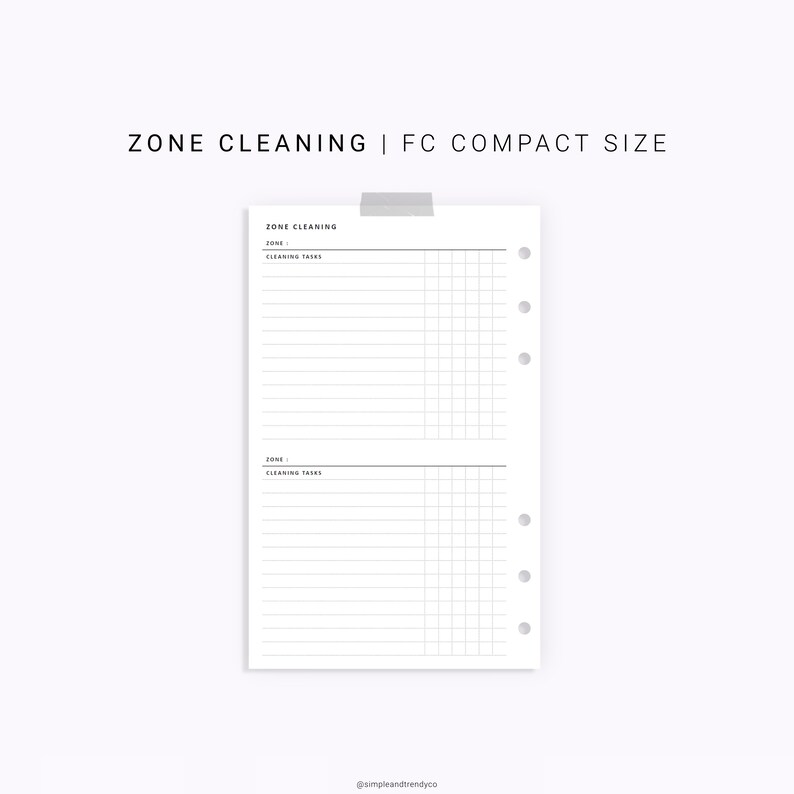 Zone Cleaning FC Compact Cleaning Zones Printable Insert for | Etsy