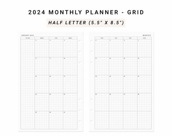 2024 Dated Monthly Printable Planner, Two Page Monthly Calendar ...
