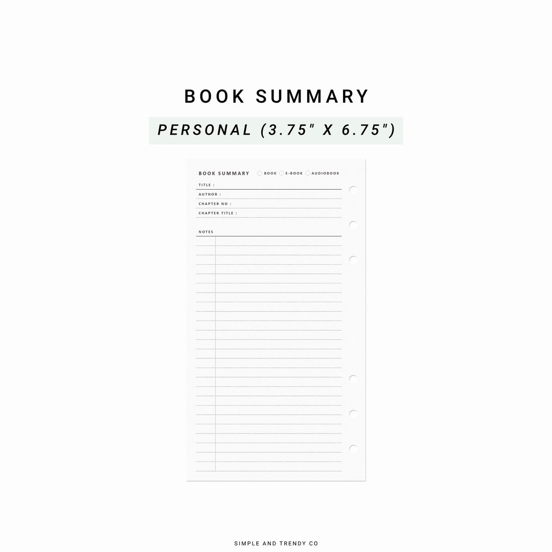 Book Summary, Printable Personal Planner Inserts, Reading Journal, Book ...