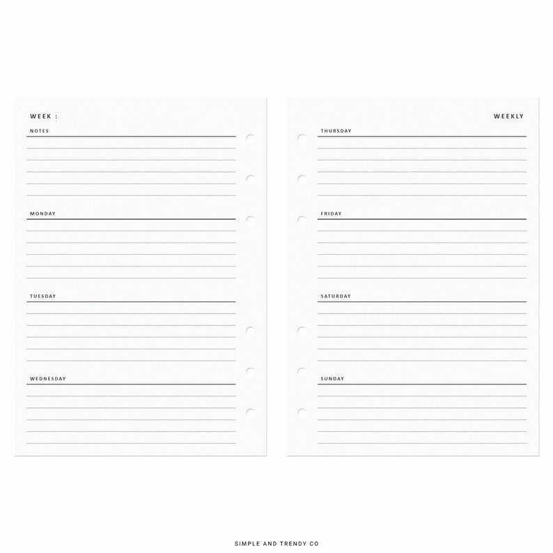 Weekly Planner Printable A6 Inserts Weekly Schedule - Etsy