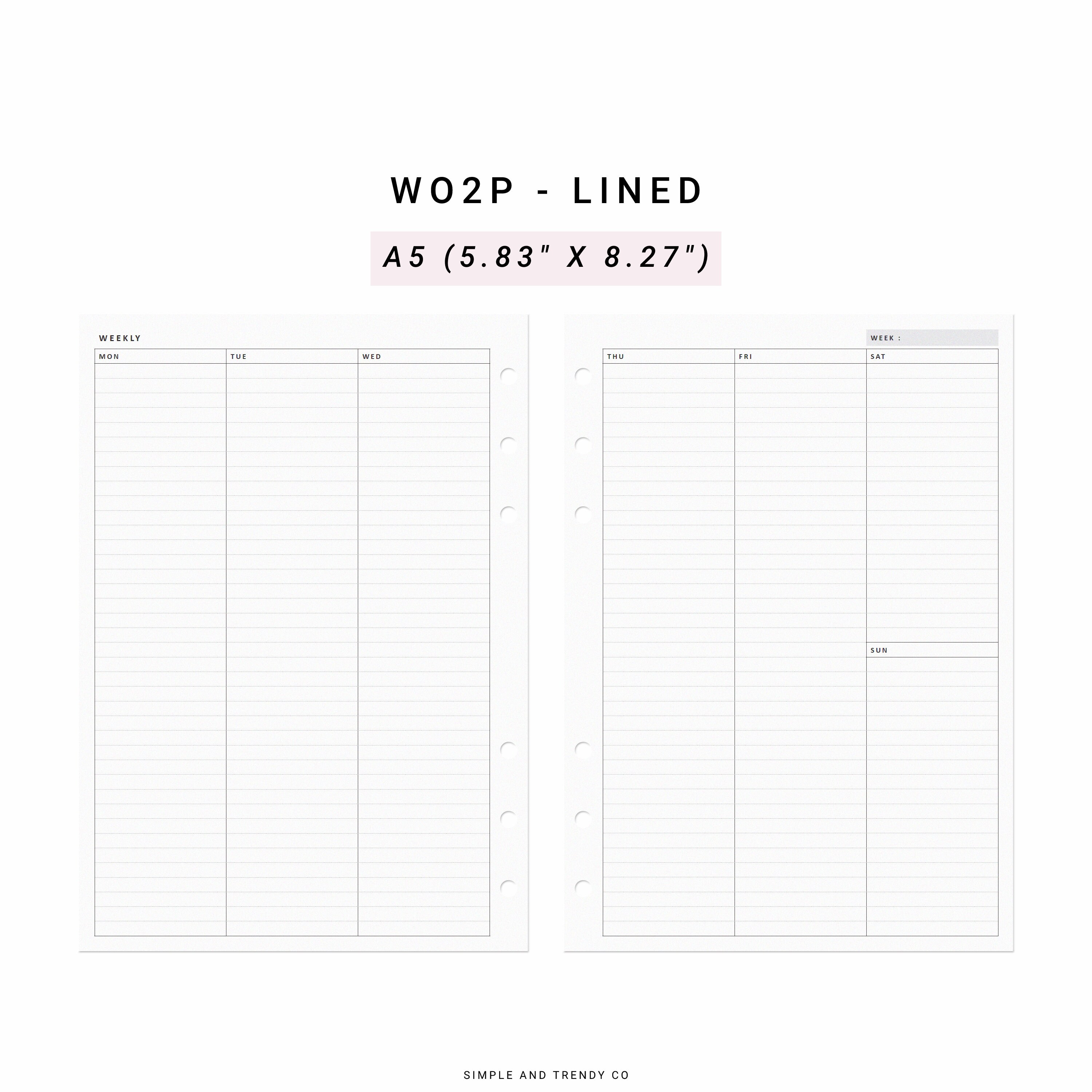 Vertical Weekly Planner A5 Planner Inserts Weekly Agenda - Etsy