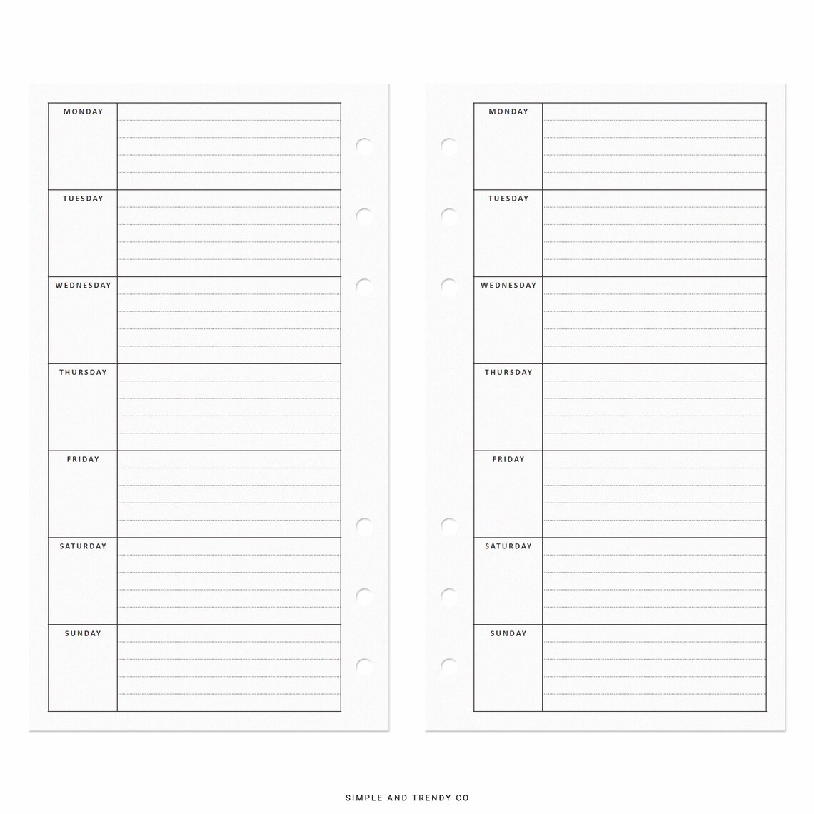 Week on One Page Weekly Planner Pages Printable Personal - Etsy
