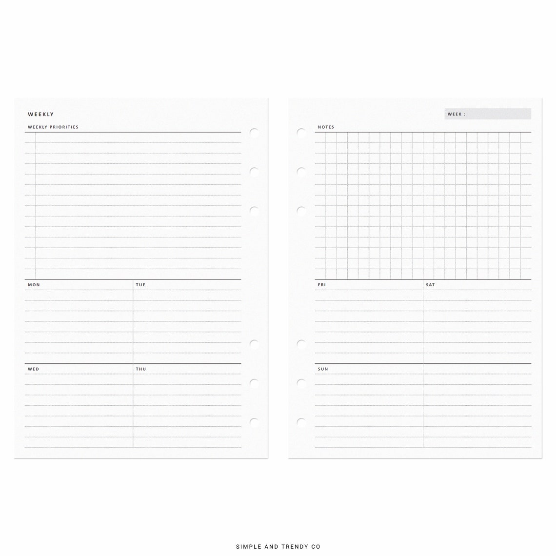 Weekly Planner Personal Wide Weekly Agenda WO2P Printable - Etsy