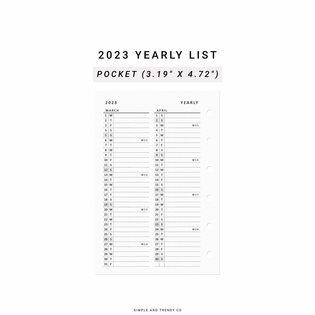 2023 Yearly Planner Pocket Size Printable Yearly List Etsy