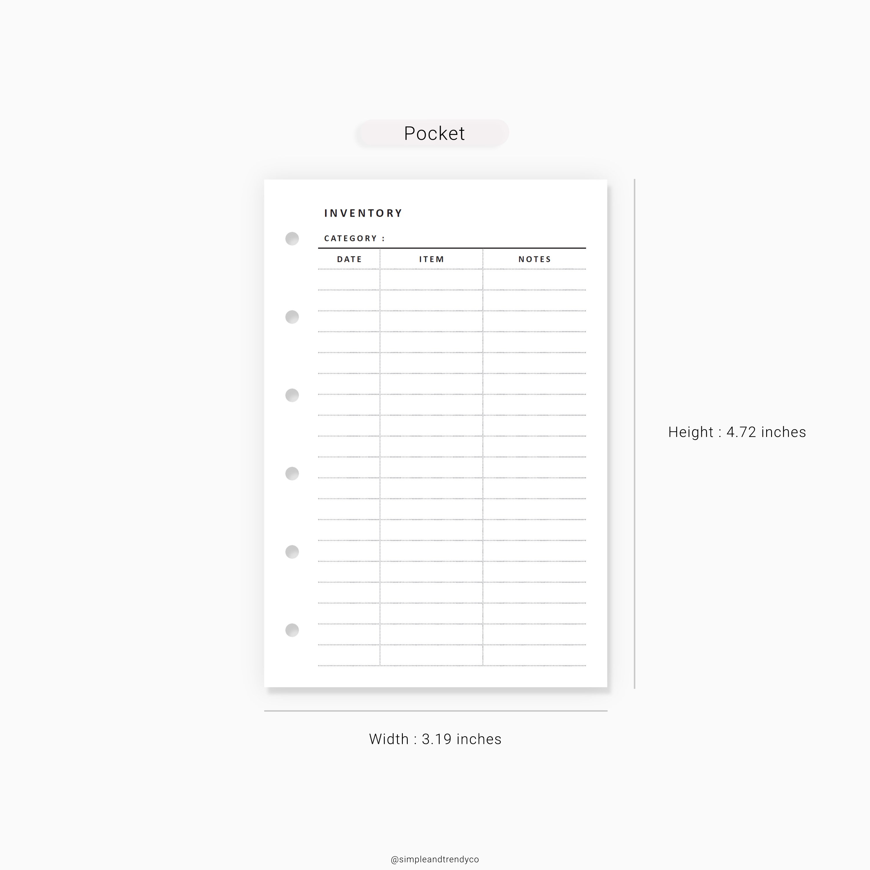 Inventory Tracker Printable Pocket Size Inventory List | Etsy