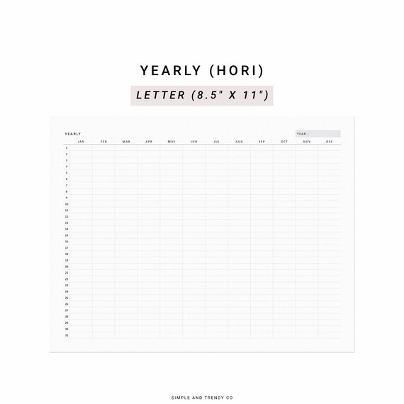 Yearly Planner US Letter Size Year at a Glace Printable - Etsy