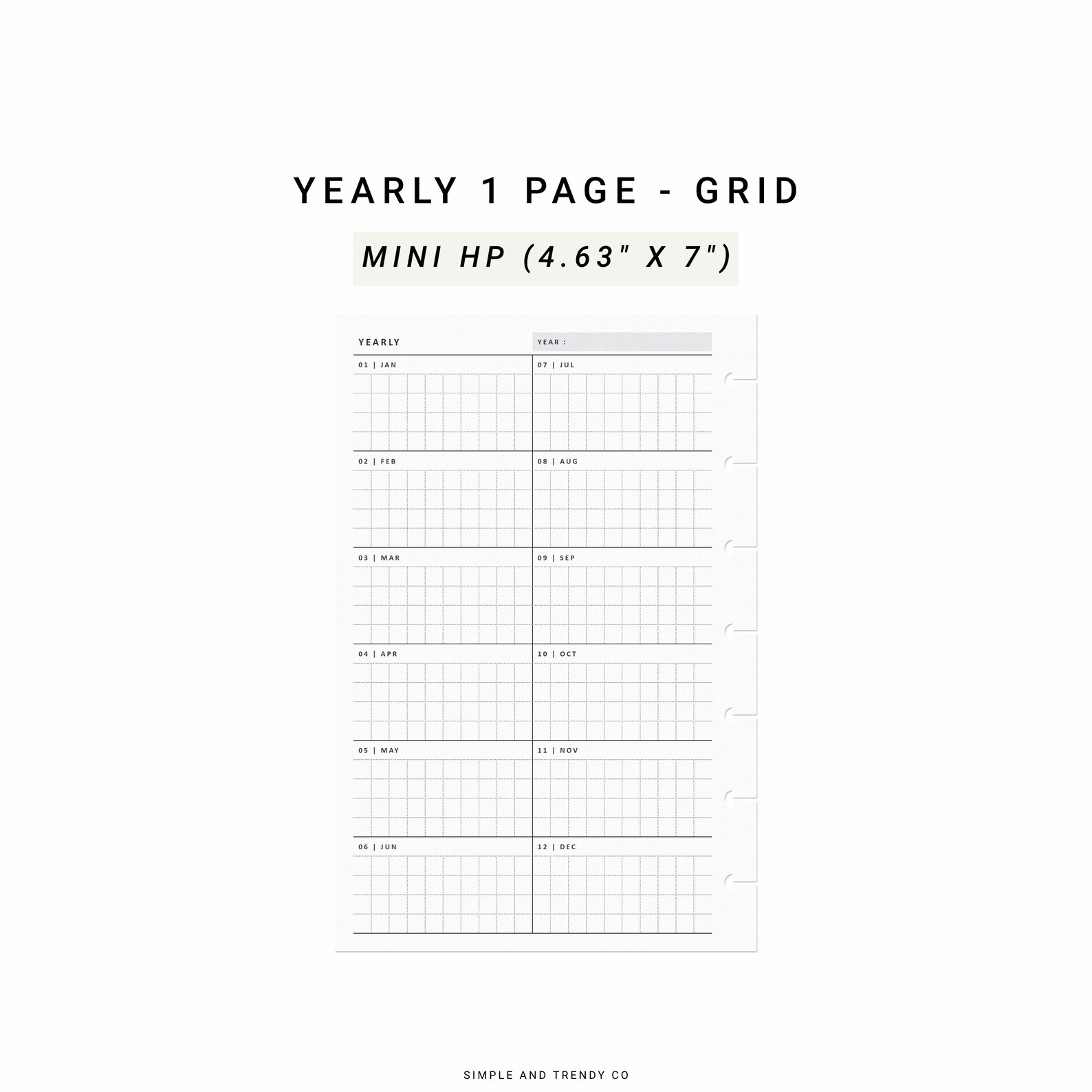 Year at A Glance Happy Planner Mini Yearly 1 Page Yearly - Etsy