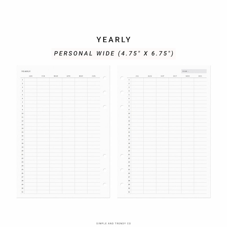 Yearly Vertical Planner 2 Page Personal Wide Printable Yearly - Etsy