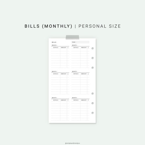 Bill Tracker Printable Personal Planner Inserts Bill | Etsy
