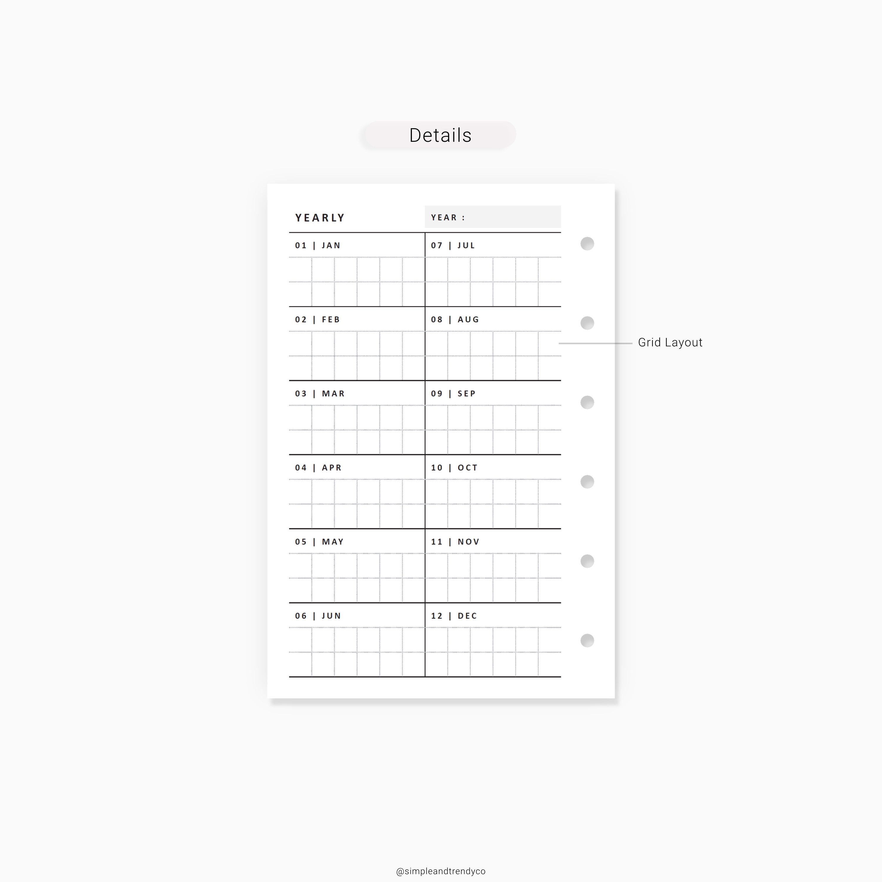 Year At A Glance Pocket size Yearly 1 Page Yearly Planner | Etsy