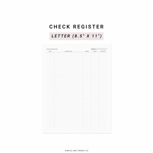 Checking Register US Letter Size, Checkbook Register, Printable Check ...