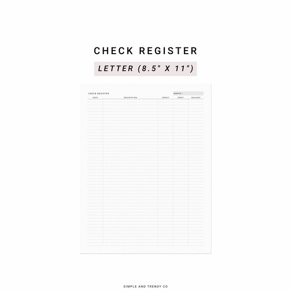 Checking Register US Letter Size Checkbook Register - Etsy