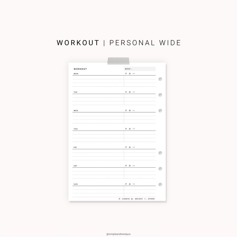 Workout Tracker Personal Wide Printable Weekly Workout Plan | Etsy