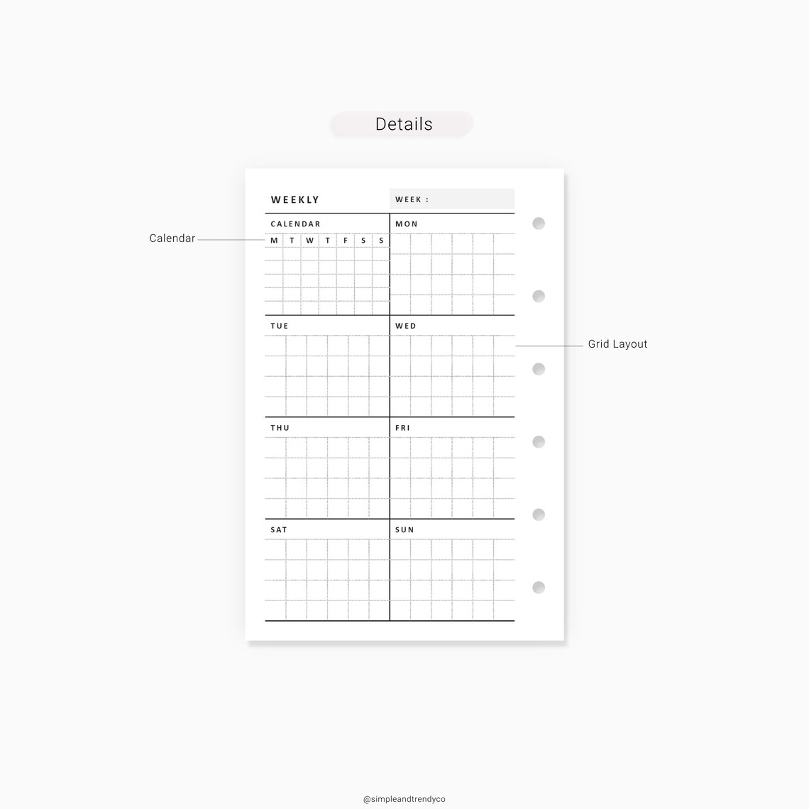 Week on One Page Printable Pocket Size Weekly 1 Page Vertical | Etsy