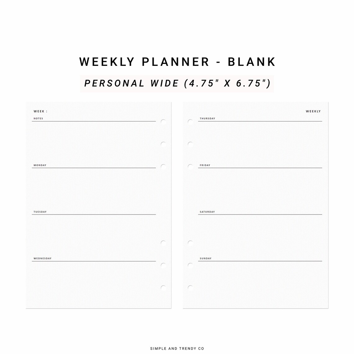 Weekly Planner Printable Personal Wide Weekly Schedule - Etsy
