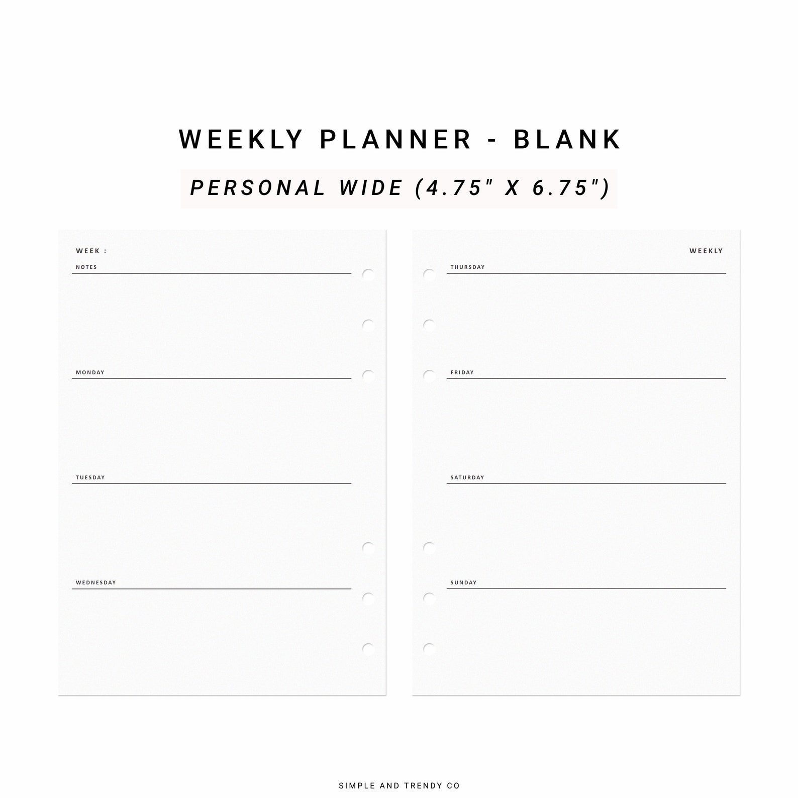 Weekly Planner Printable Personal Wide Weekly Schedule - Etsy