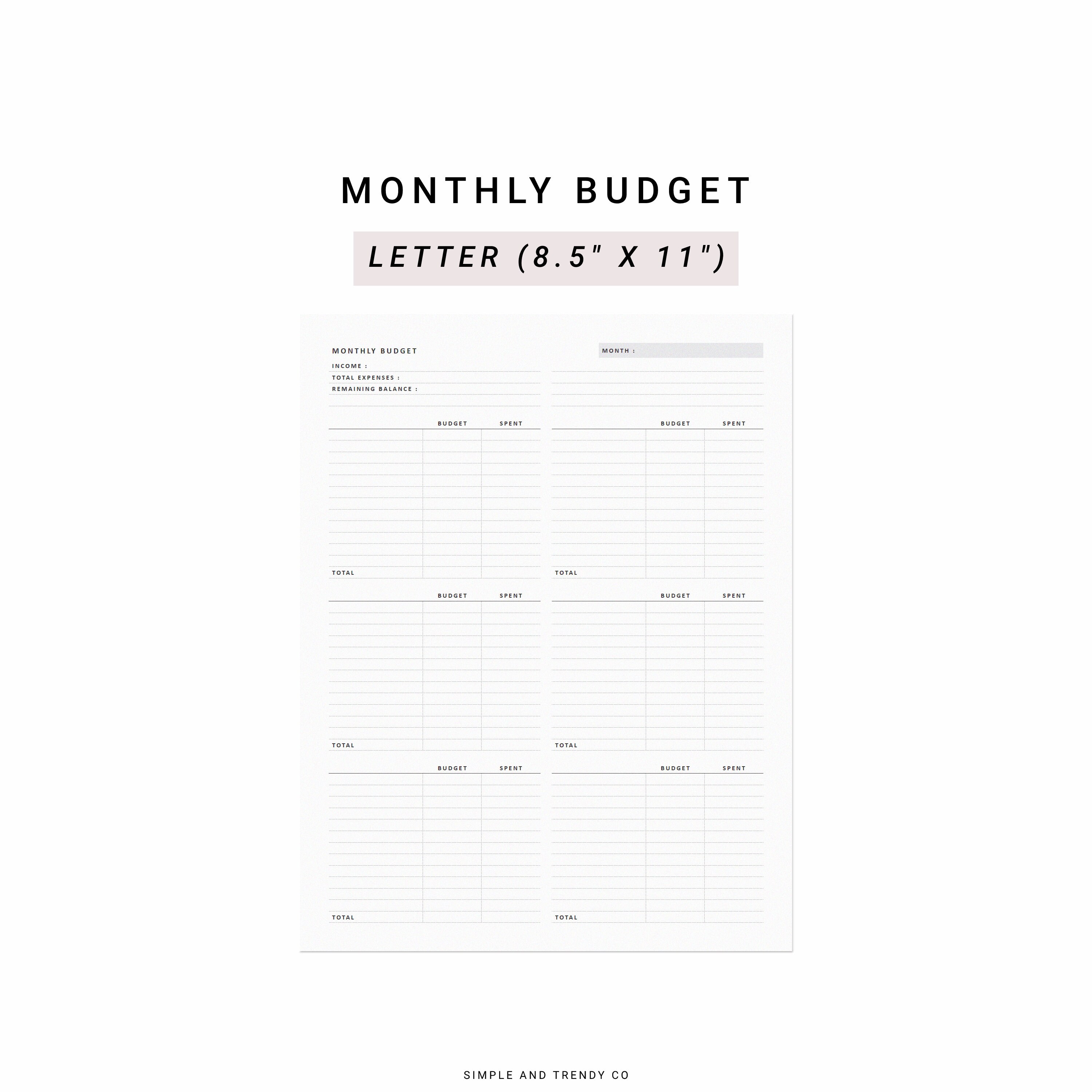 Budget Planner Printable US Letter Size Monthly Budget - Etsy