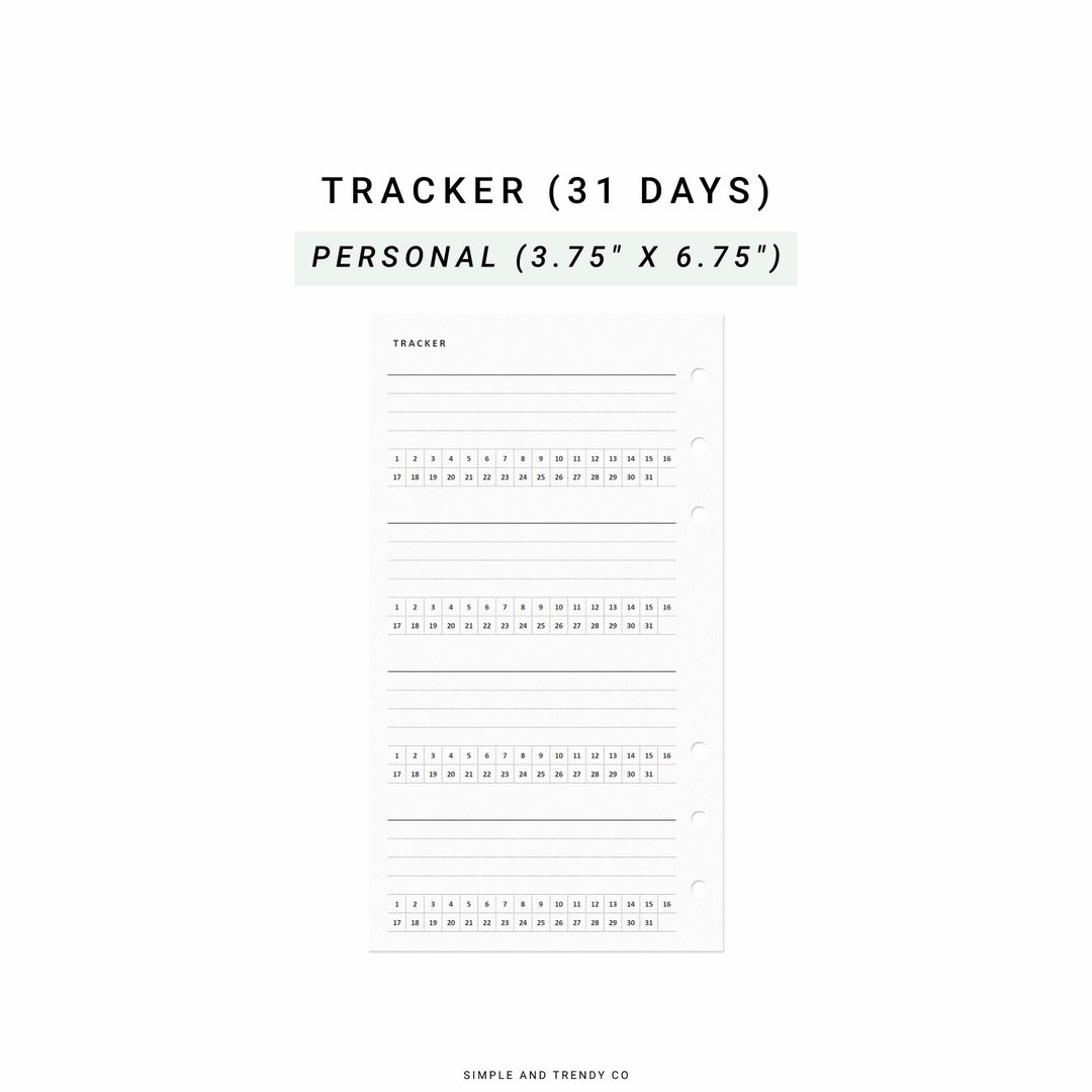 31 Day Challenge Tracker Personal Planner Inserts Habit - Etsy